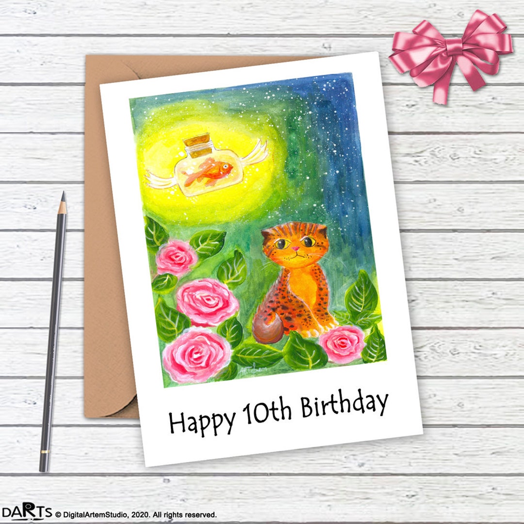 10th Birthday Card, Printable Birthday Card, Digital Download - Etsy