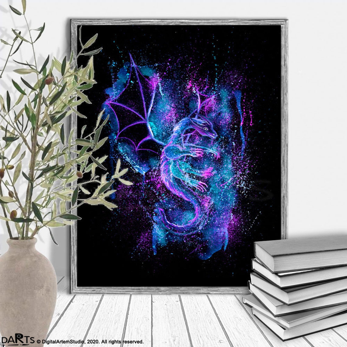 Purple Dragon Wall Art, Dragon Poster, Dragon Ornament, Printable ...