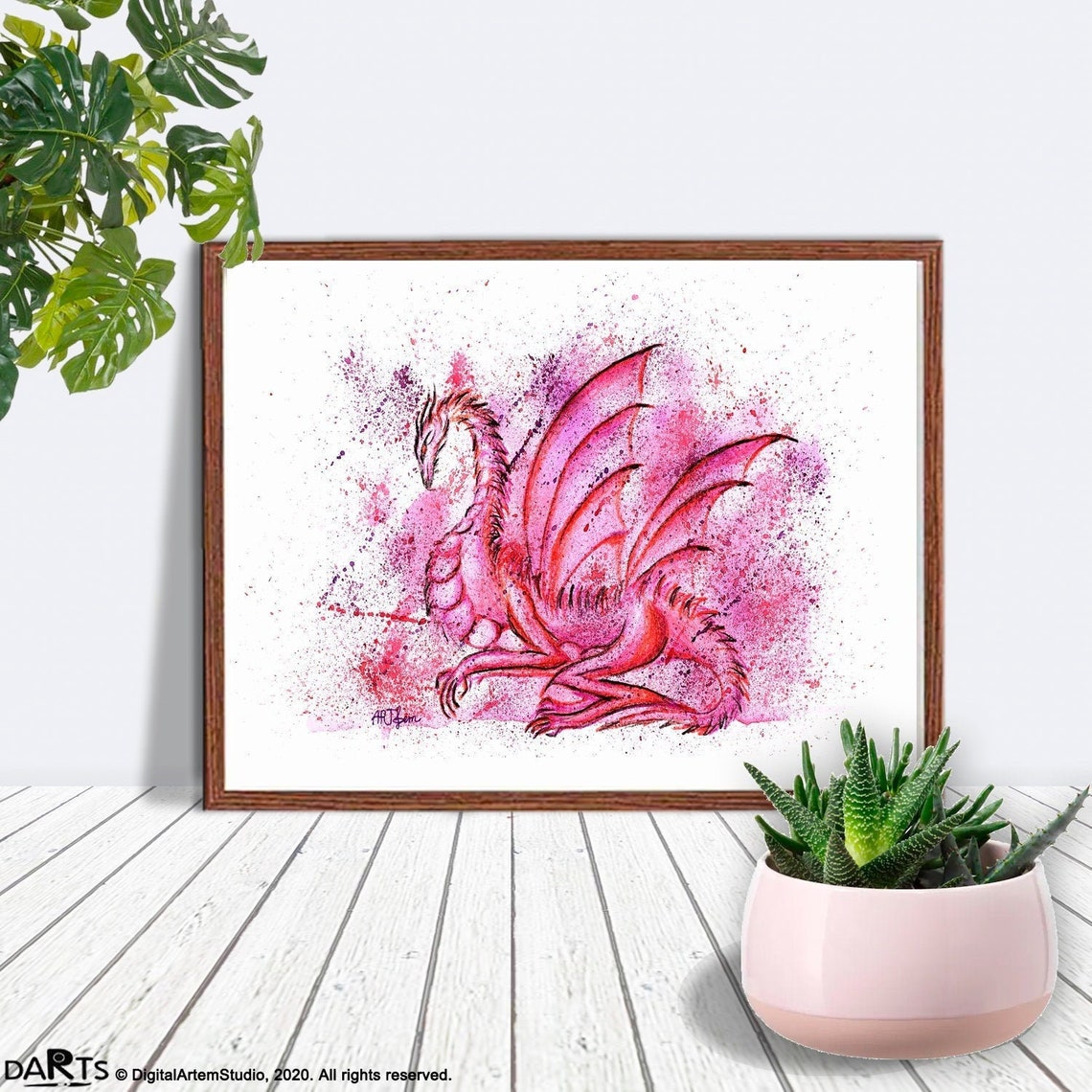 Dragon Wall Art, Dragon Painting, Purple Dragon Decor, Dragon Poster ...