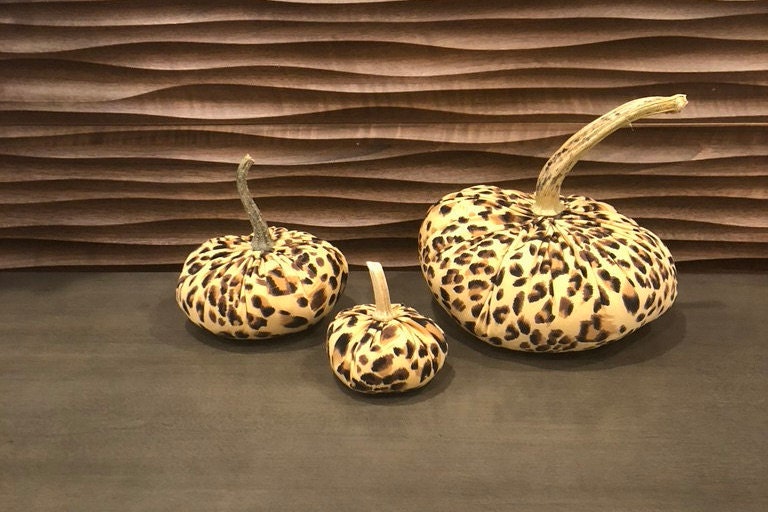 Leopard Print Fabric Pumpkins With Real Stems- Handmade Fall Leopard ...