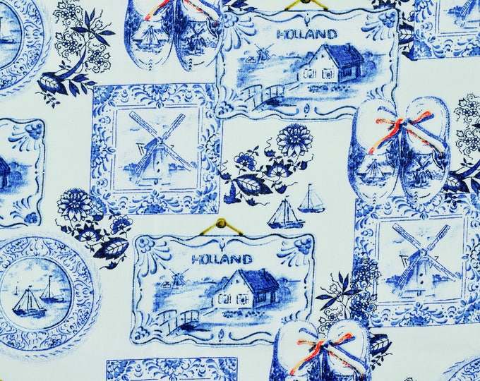 Delft Blue Cotton Fabric YARD Dutch Tile Design Holland Traditional ...