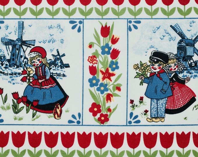 Delft Blue Cotton Fabric per YARD Dutch Tulips Tile Design Holland ...