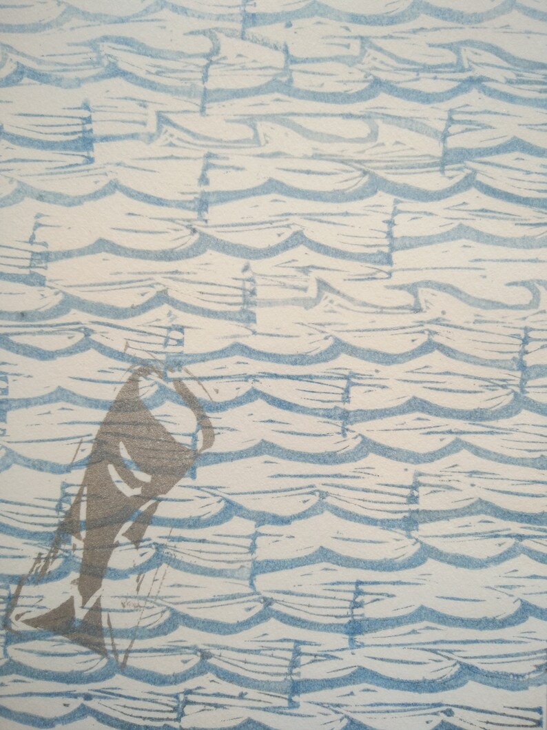 Fish Swim, Handmade Stamp Print, Unique State Drawing, Small Postcard ...