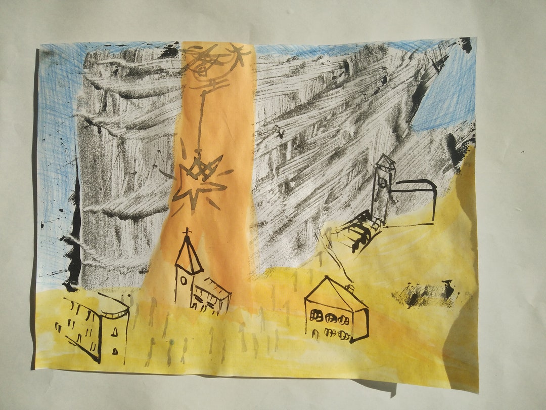 Cityscape Light Pen and Ink Drawing With Monoprint - Etsy