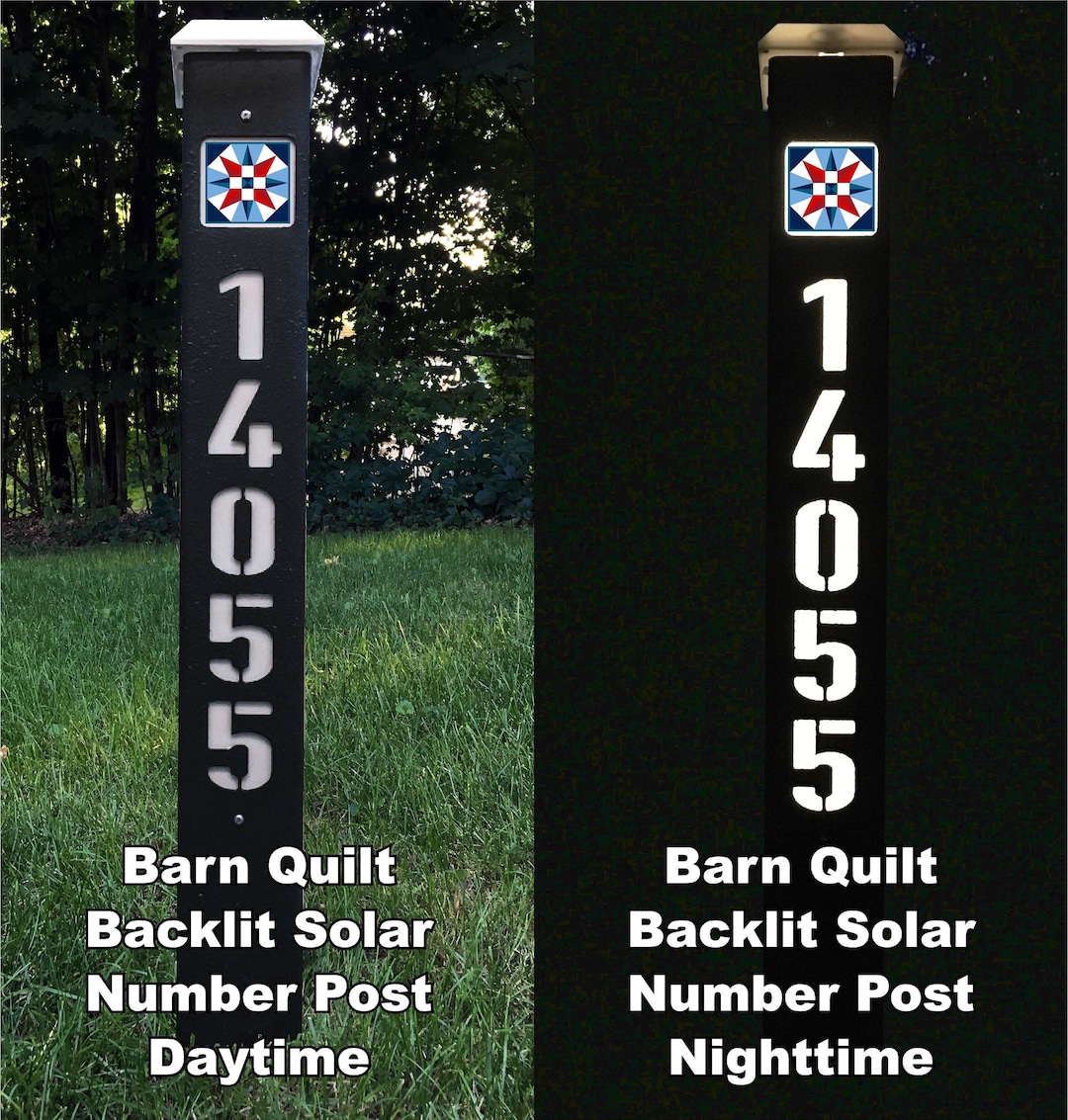 Barn Quilt SOLAR BACKLIT NUMBER Address Sign Post, 9 Rich Texture ...