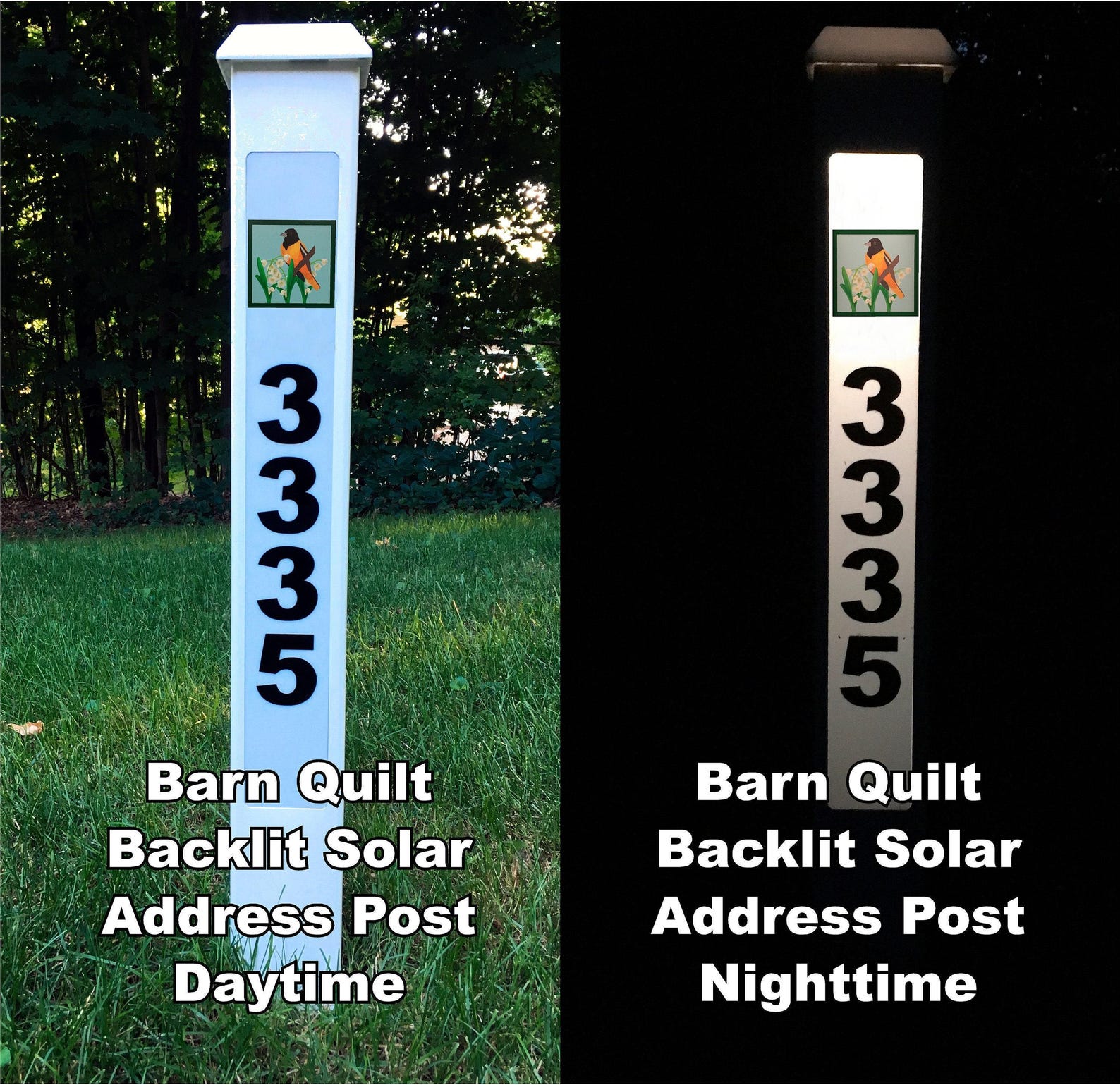 Barn Quilt Solar LED Backlighted Address Sign Post, 1 or Two Sided W ...