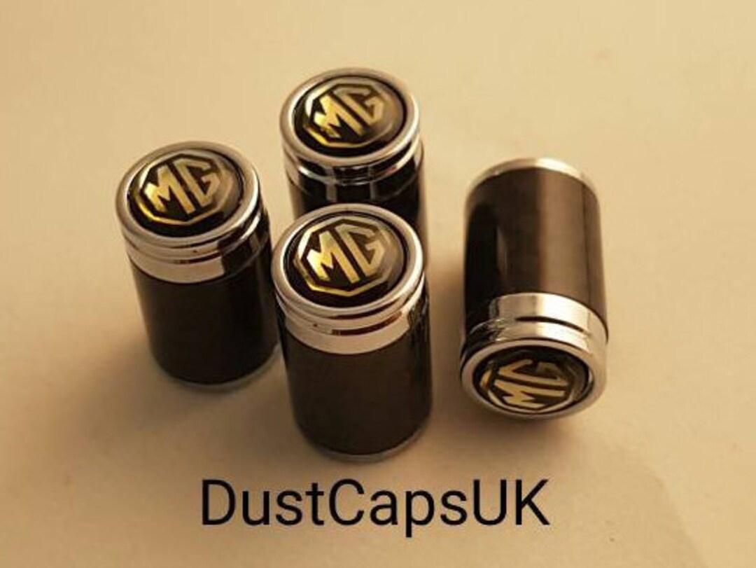 MG Carbon Fibre Chrome Wheel Tyre Valve Dust Caps Covers Set X4 Black ...
