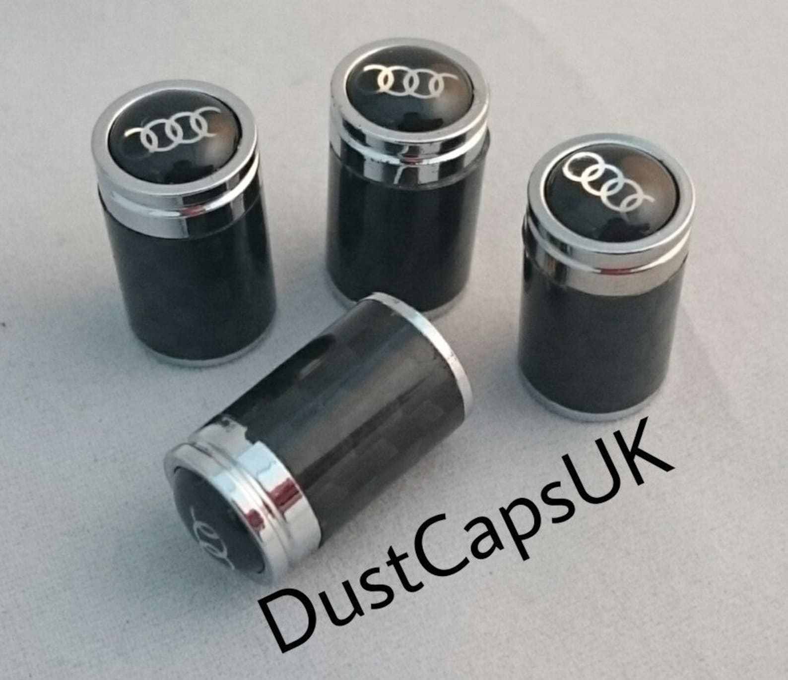 AUDI Carbon Fibre Black Chrome Wheel Tyre Valve Dust Caps Covers Set X4 ...