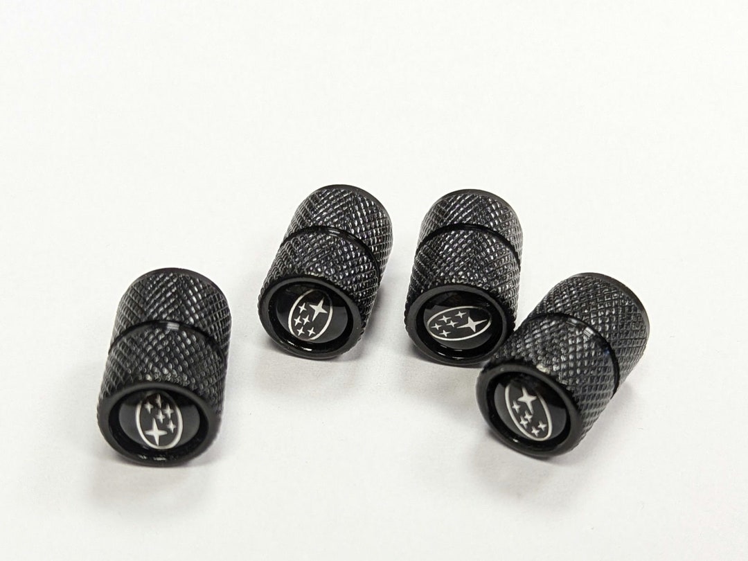 SUBARU DELUXE Black Tire Valve Dust Caps Stem Covers Universal Fit 4pcs ...