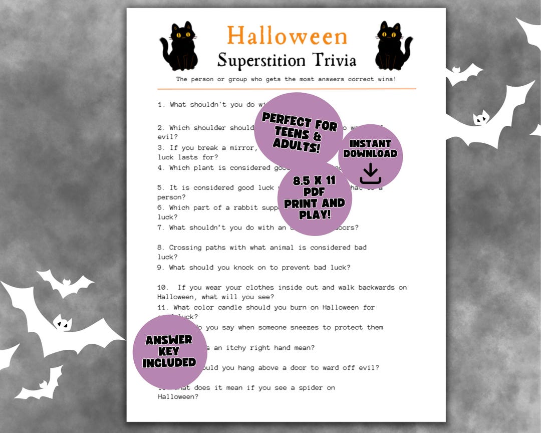 Teen Halloween Party Trivia Game - Superstition Trivia Game for Teens ...