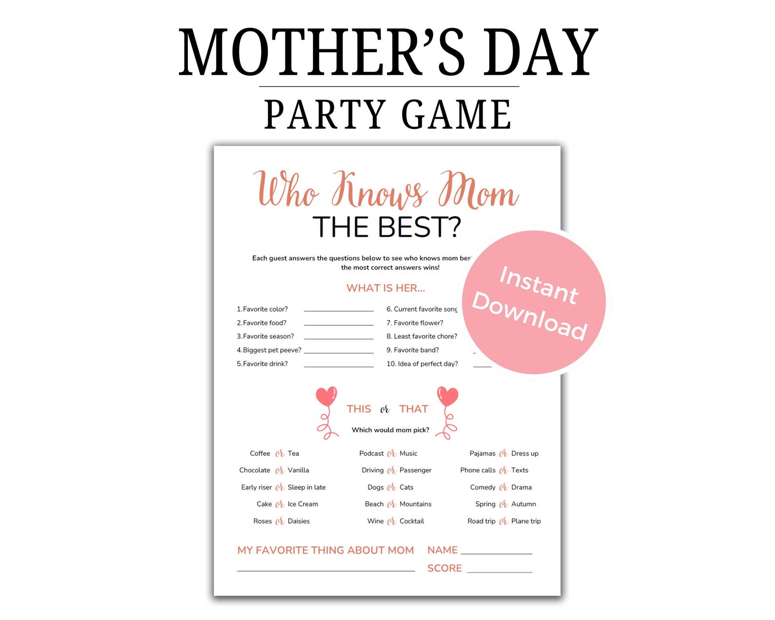 Mother's Day Party Game, Mother's Day Brunch, Mother's Day Dinner Party ...