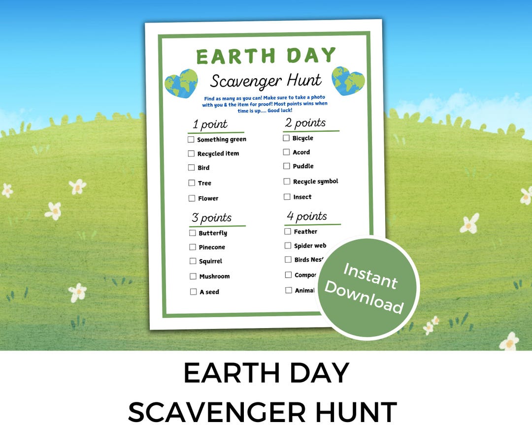 Earth Day Scavenger Hunt, Fun Printable Spring Games, Earth Day Party ...
