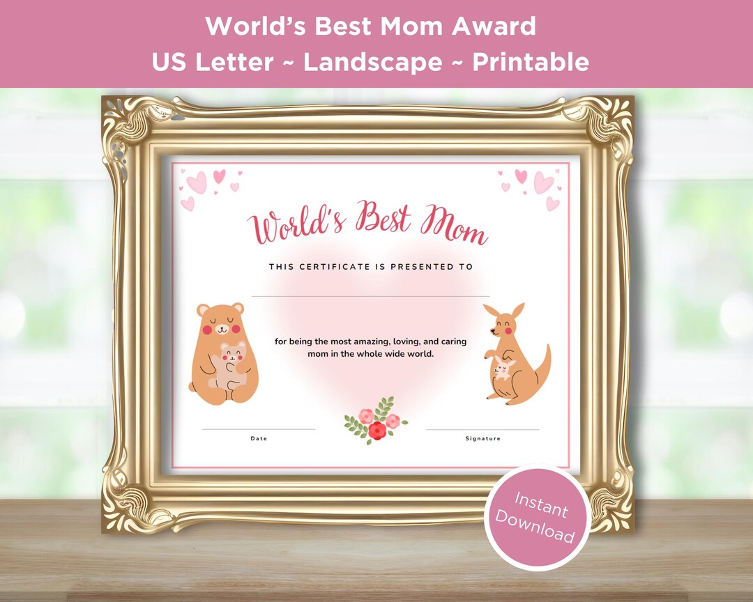 Worlds Best Mom Certificate, Best Mom Award, Printable Award for Mom ...