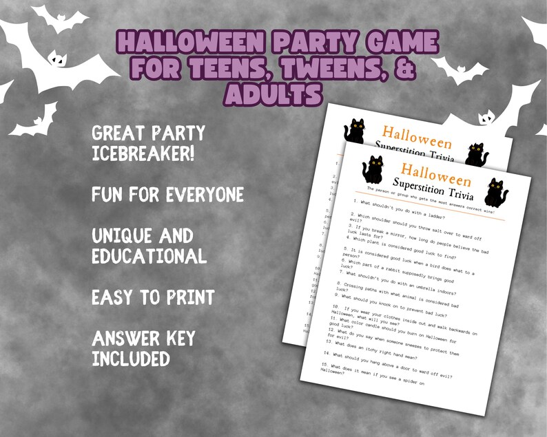 Teen Halloween Party Trivia Game - Superstition Trivia Game for Teens ...