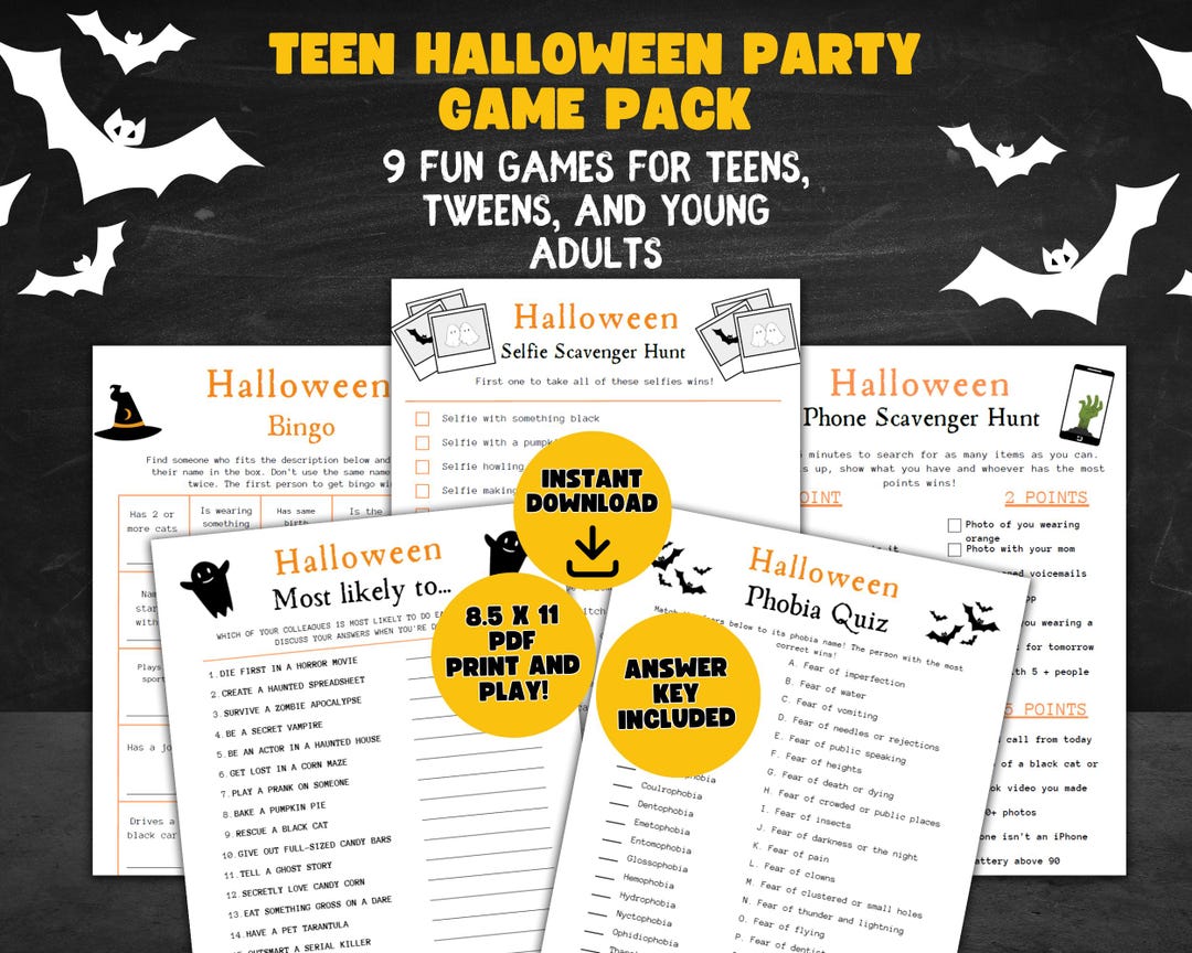Teen & Tween Halloween Party Games Bundle: 9 Printable Activities for ...