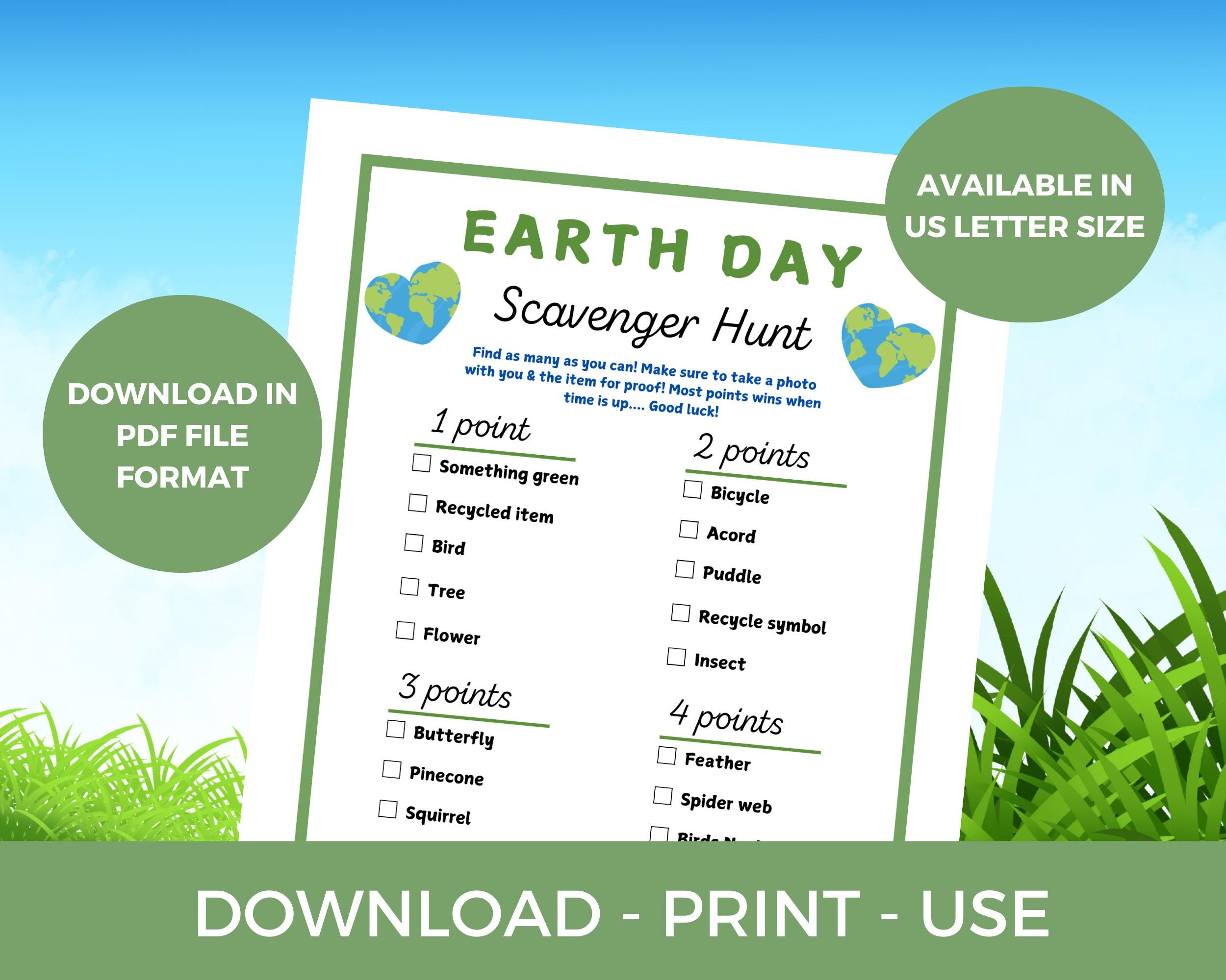 Earth Day Scavenger Hunt, Fun Printable Spring Games, Earth Day Party ...