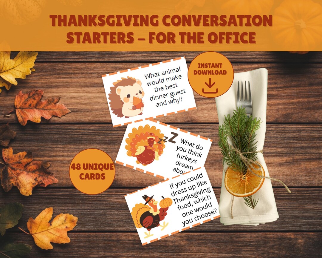 Thanksgiving Conversation Starter Cards for the Office: Printable ...