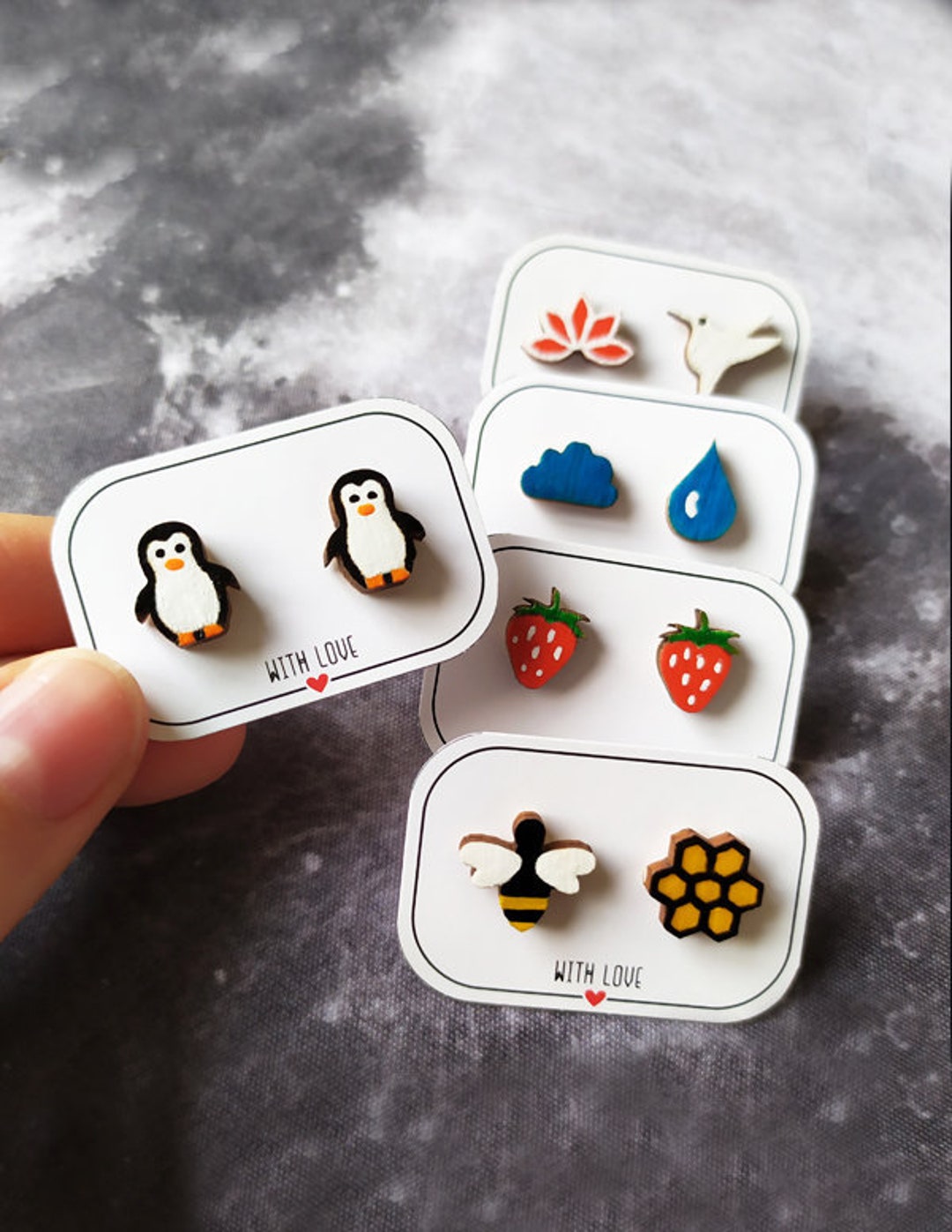 Hand-painted Nature Inspired Wooden Stud Earrings - Etsy