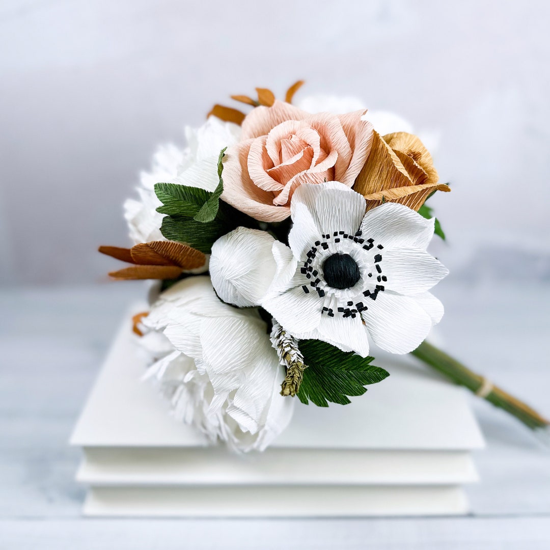 Crepe Paper Flowers, Paper Wedding Bouquet, Brown Rose Bouquet, First ...