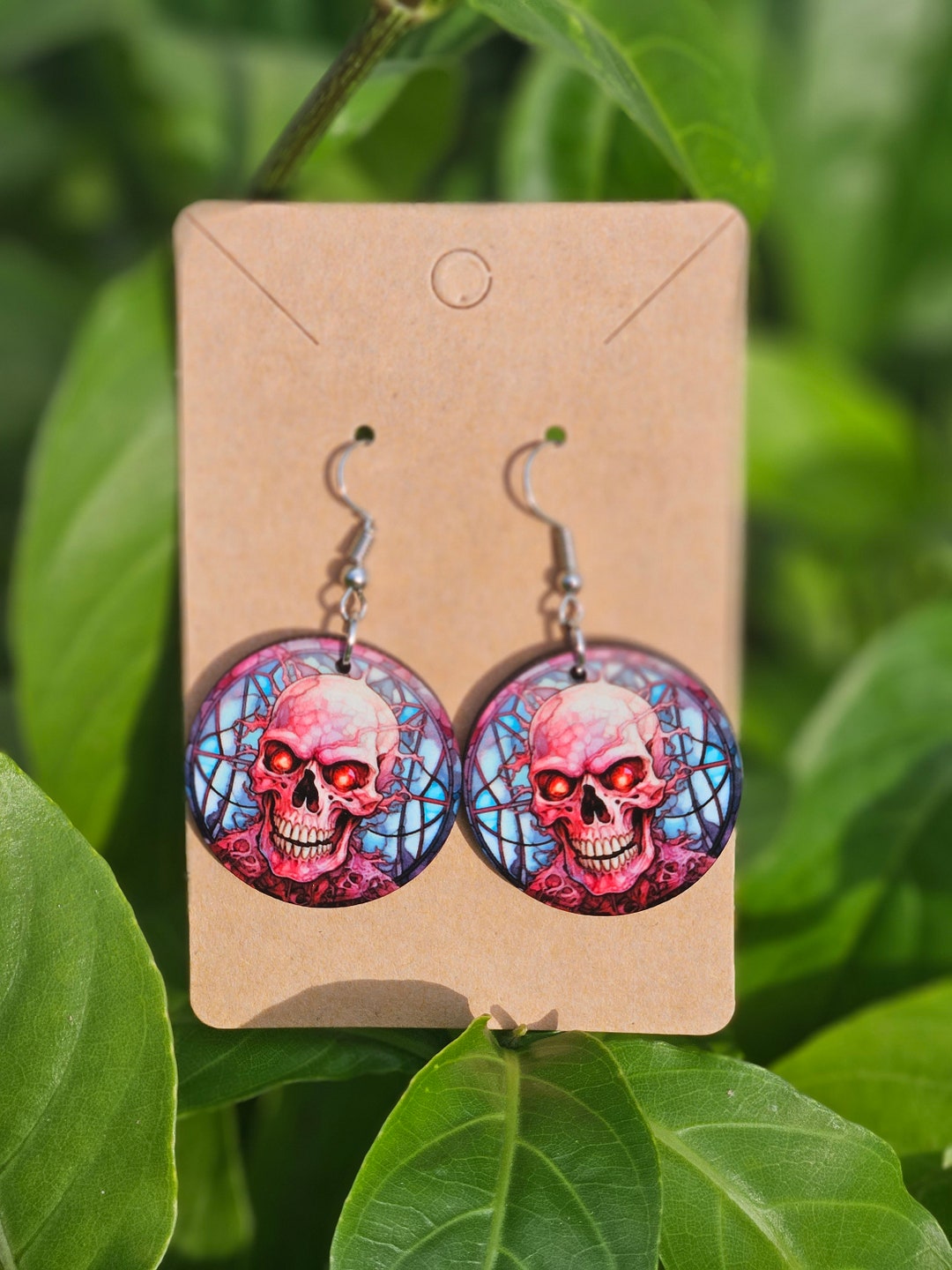 Close up Red Eyed Skeleton Round Earrings - Etsy