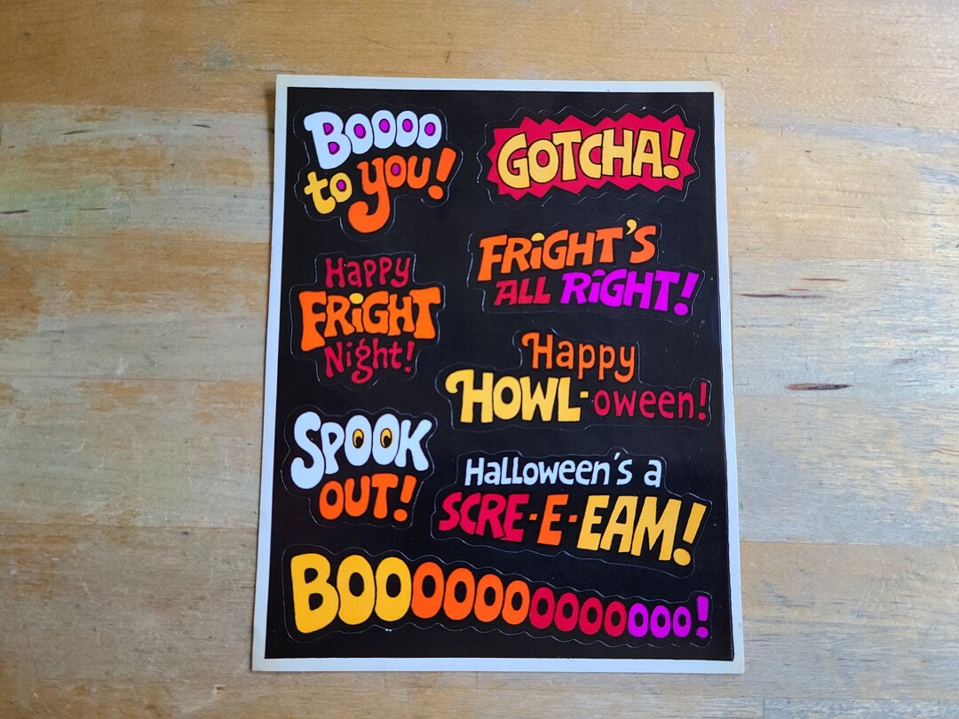 Vintage Halloween Phrases Stickers Boo Fright Night Gotcha Spook Out ...