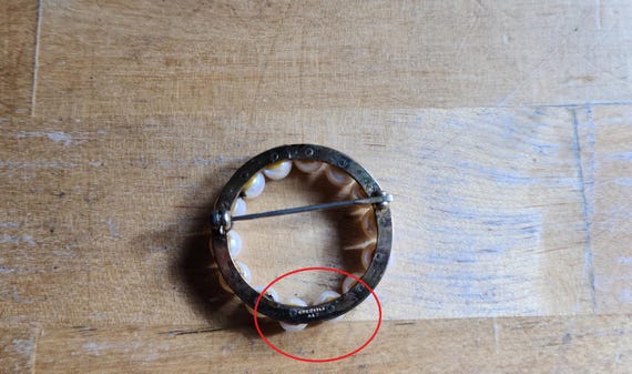 Vintage A&Z Pearl Wreath Pin - Circular Gold Pearl Br… - Gem