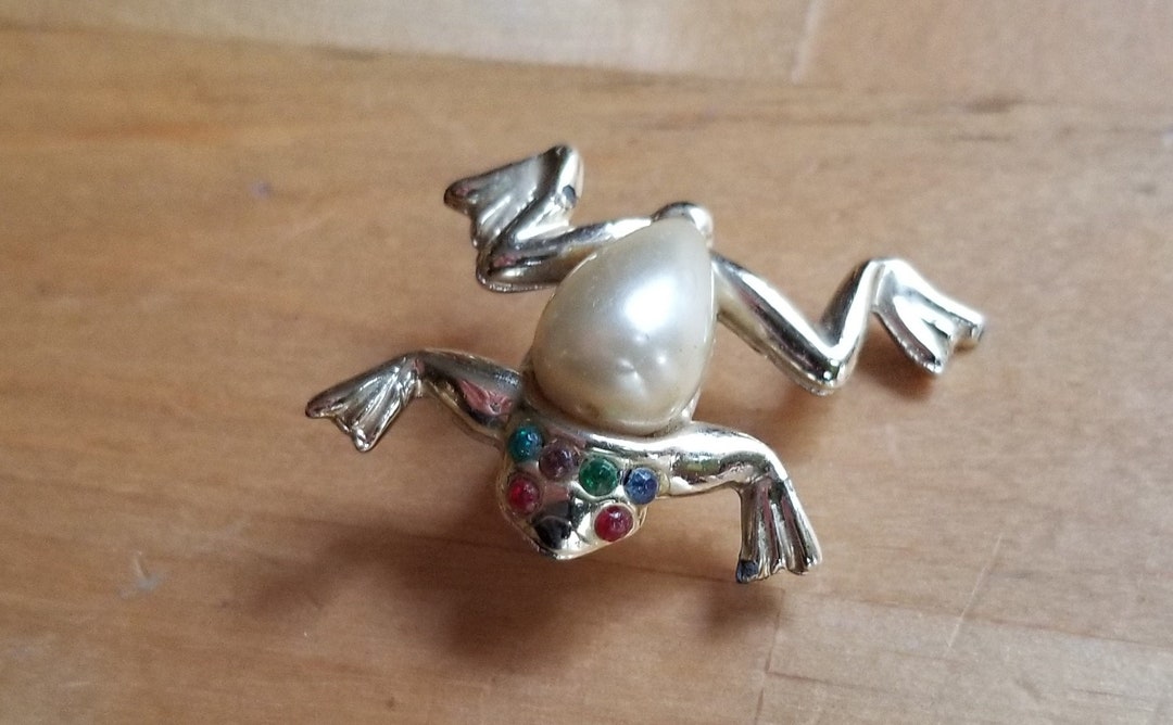Vintage Gold Pearl and Crystal Frog Pin / Brooch Fashion - Etsy