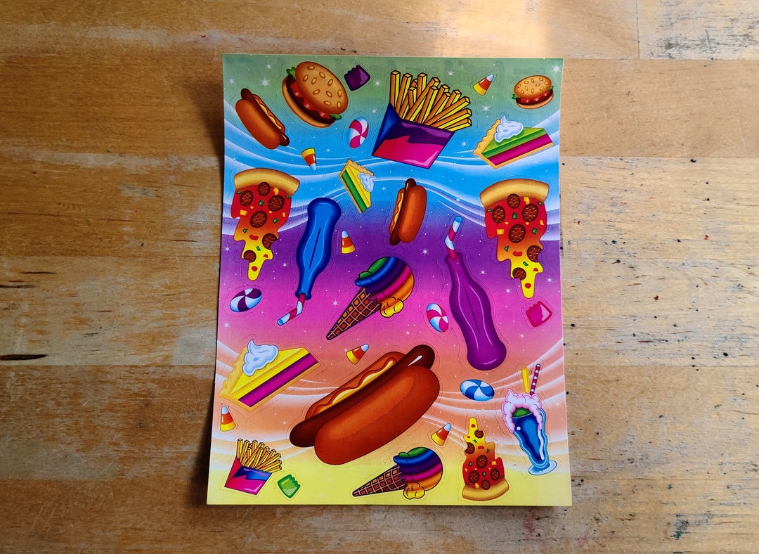 Vintage Lisa Frank Junk Food Stickers on Rainbow Background - Hot Dog ...