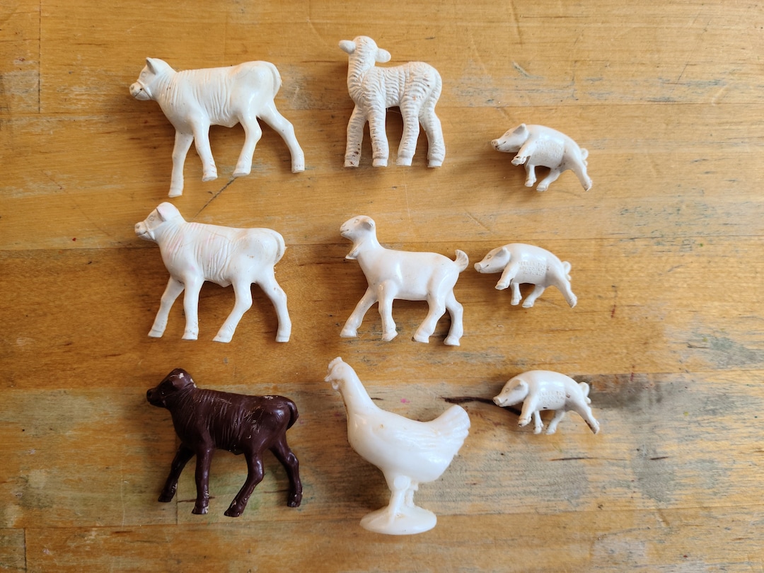 Vintage White Plastic Farm Animal Toys Mid Century Farm Animals ...