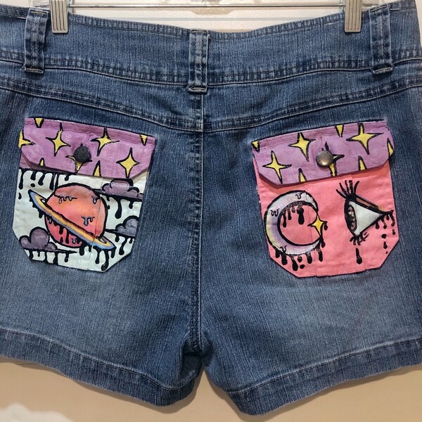 Painted Denim Shorts - Etsy