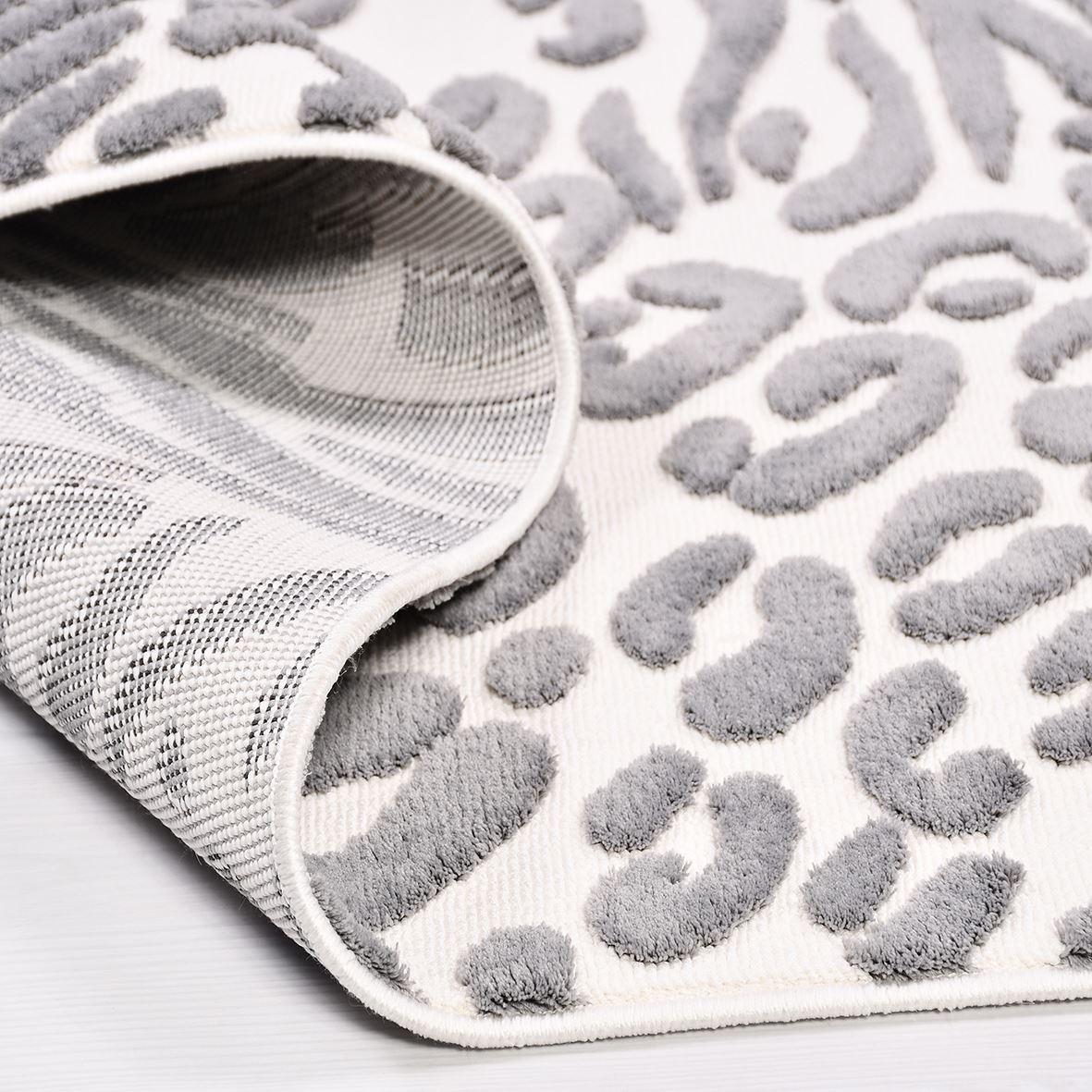 Gray and White Leopard Print Area Rug – Modern Non Slip Textured Carpet ...