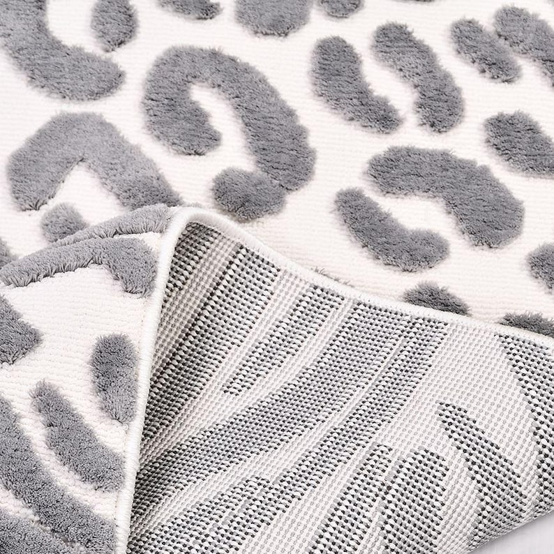 Gray and White Leopard Print Area Rug – Modern Non Slip Textured Carpet ...