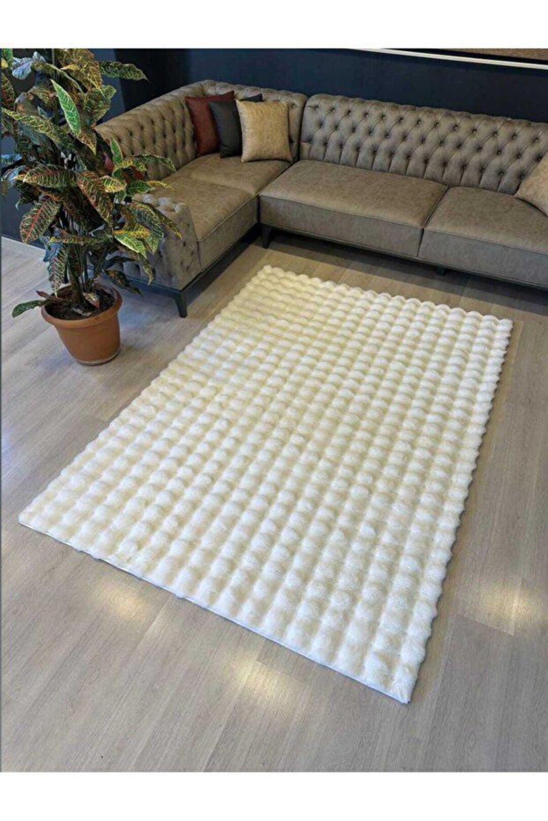 Modern White Plush Bubble Rug, Thick Soft Carpet for Living Room ...