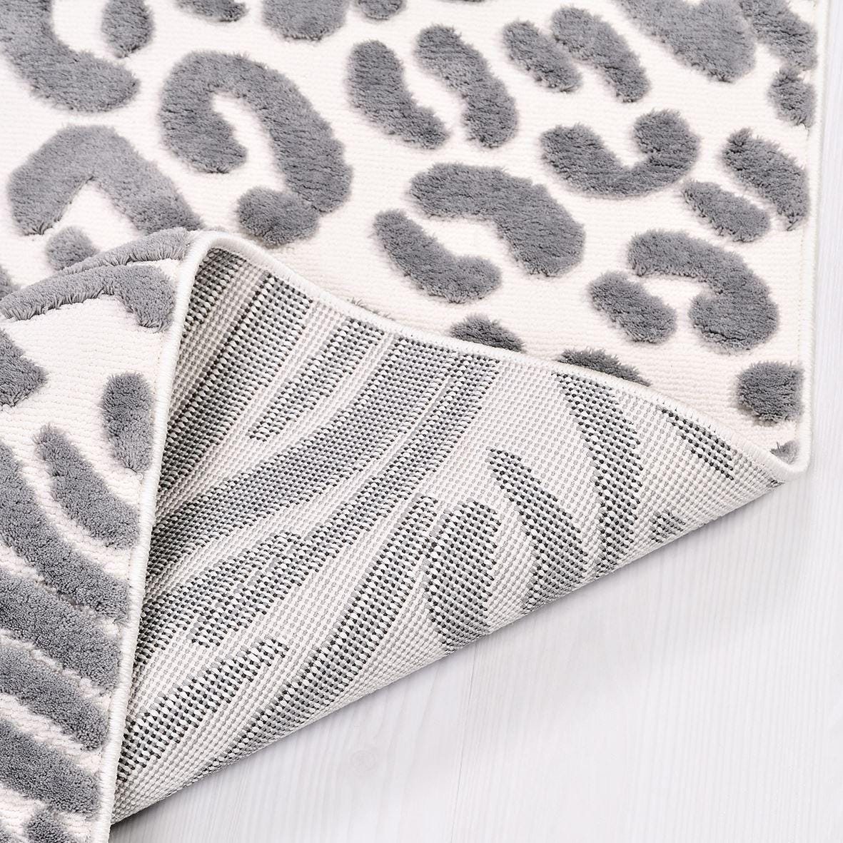 Gray and White Leopard Print Area Rug – Modern Non Slip Textured Carpet ...
