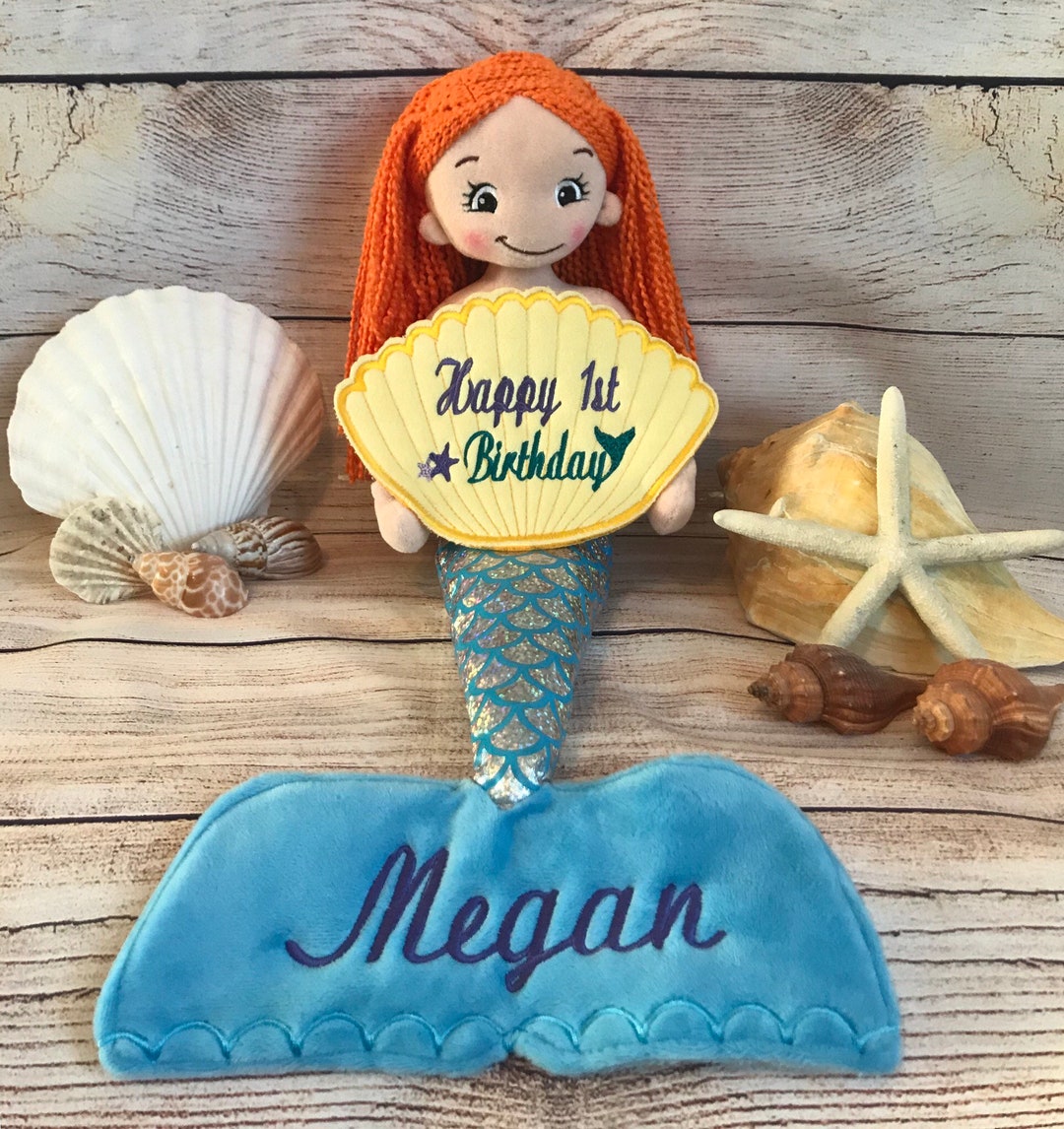 Personalized Mermaid Birthday Gift Embroidered Rag Doll Personalized ...