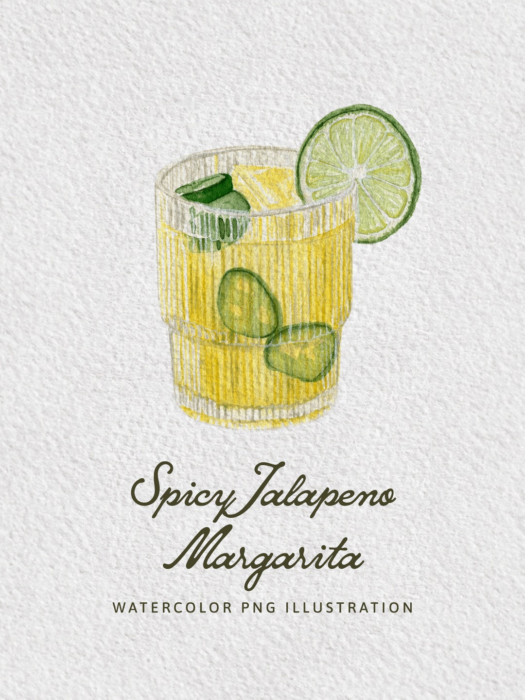 Spicy Jalapeño Margarita Watercolor Cocktail Drink Png Clip Art Digital