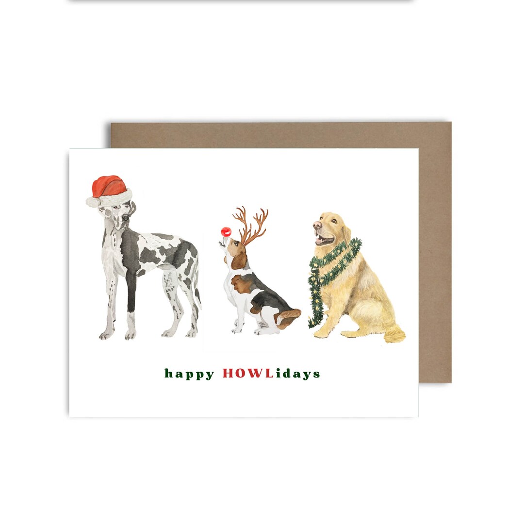 Happy Howlidays Christmas Dogs Great Dane Beagle Basset Hound Golden ...