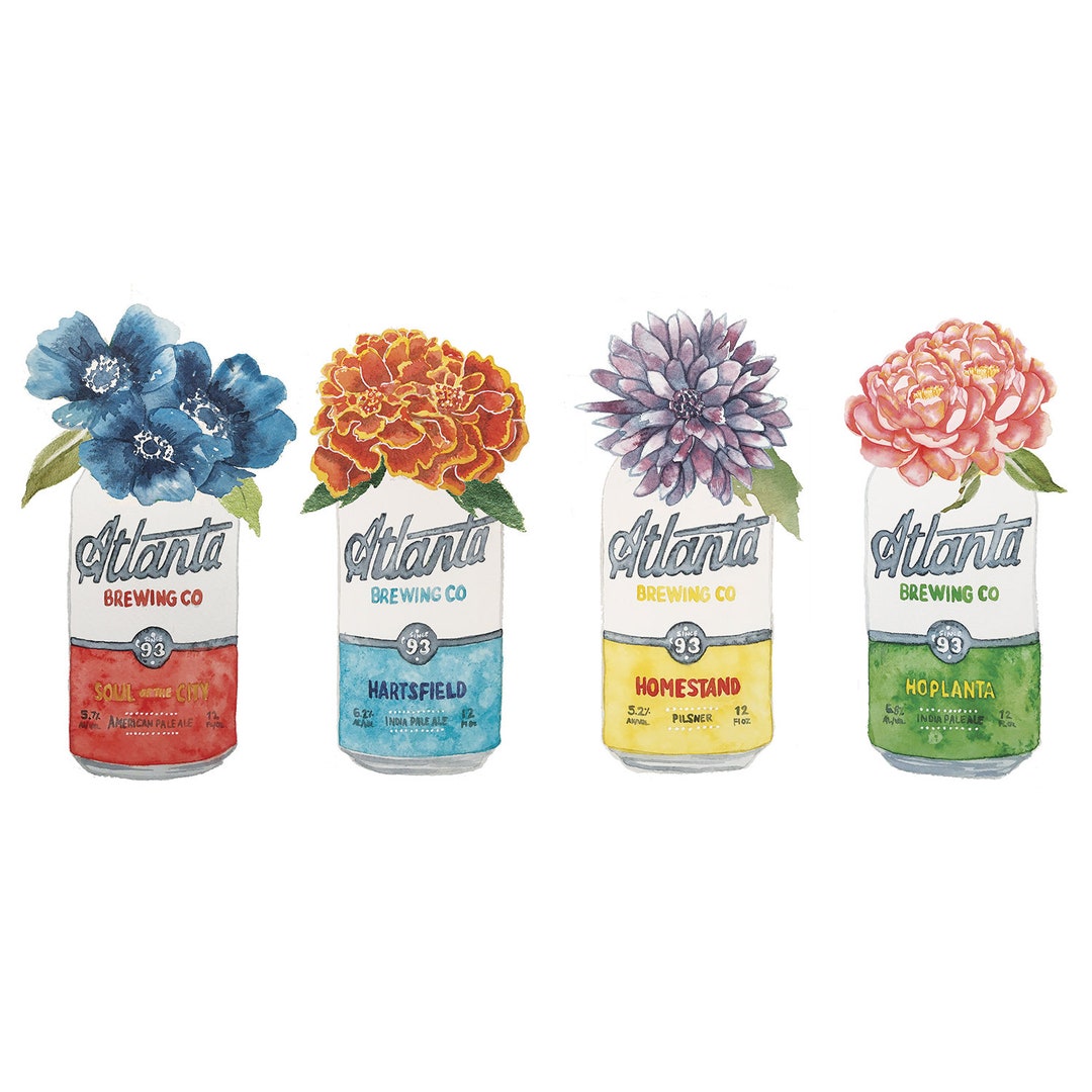Atlanta Brewing Co Floral Beer Can Georgia Art Print Digital Files Only ...