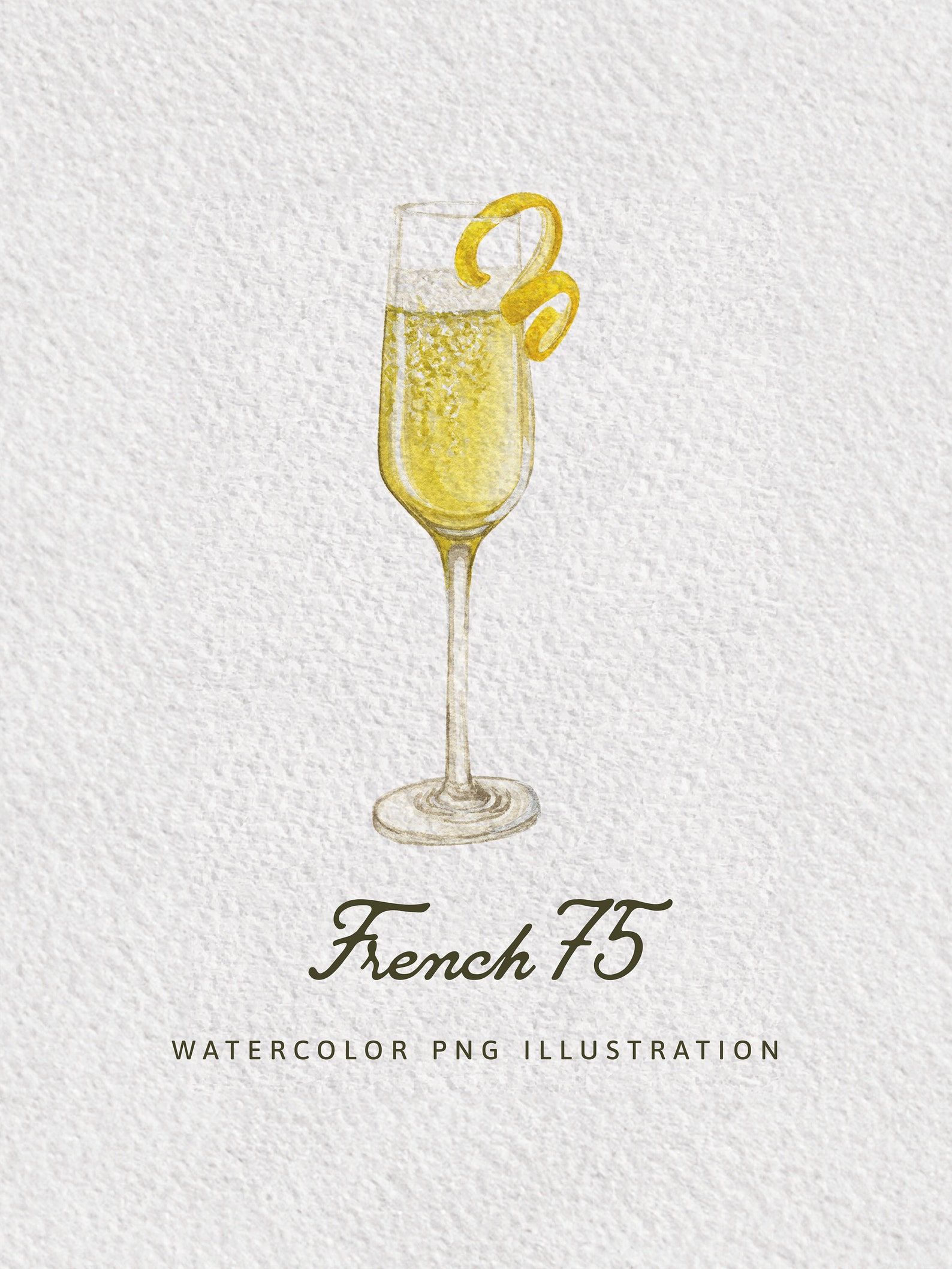French 75 Watercolor Cocktail PNG Clip Art: DIY Wedding Sign (digital ...