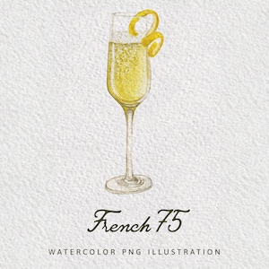 French 75 Watercolor Cocktail PNG Clip Art: DIY Wedding Sign (digital ...