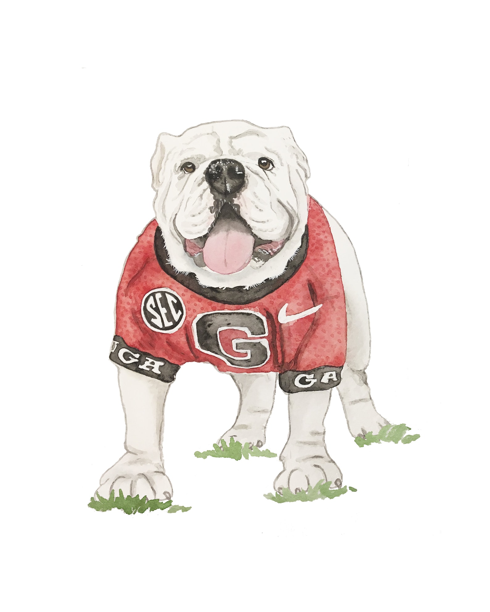 Uga Bulldog Georgia Bulldogs Athens GA Watercolor Dog Bulldog | Etsy