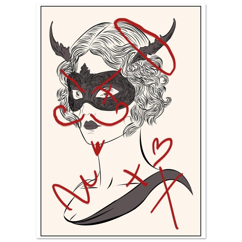 Matte Paper Poster Print: Woman With Mask and Horns Illustration - Etsy UK