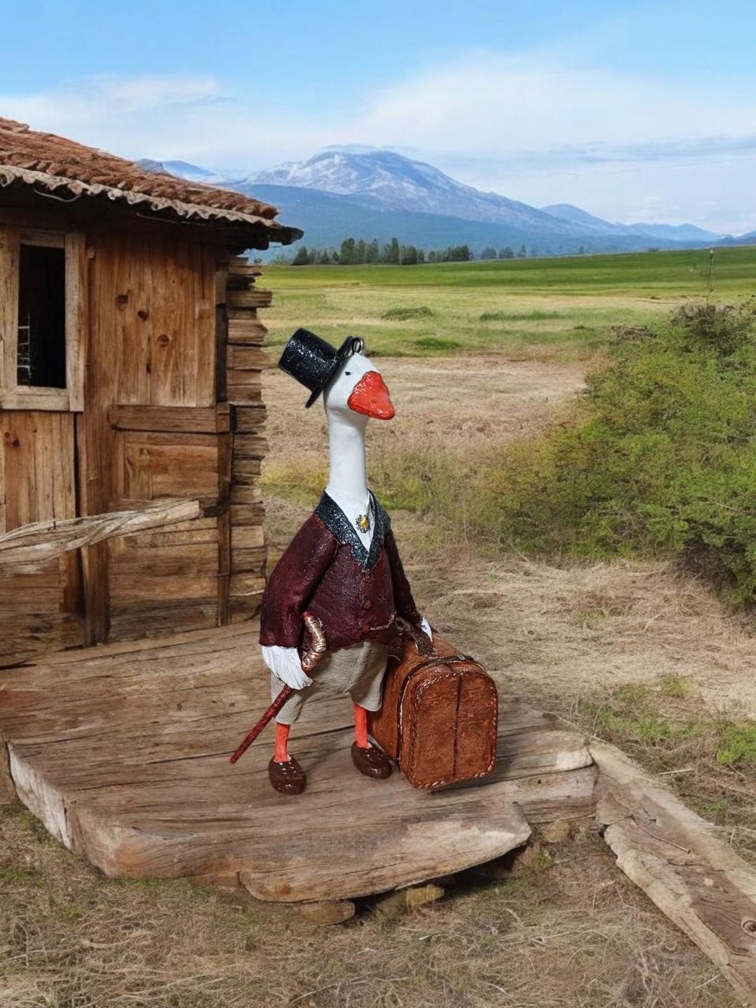 Spun Cotton Goose Figurine With Suitcase Handmade Vintage-style ...