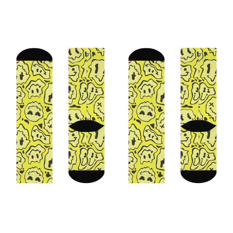 Melting Smiley Face Socks, Emoji Crew Socks, Happy Face Footwear, Fun ...