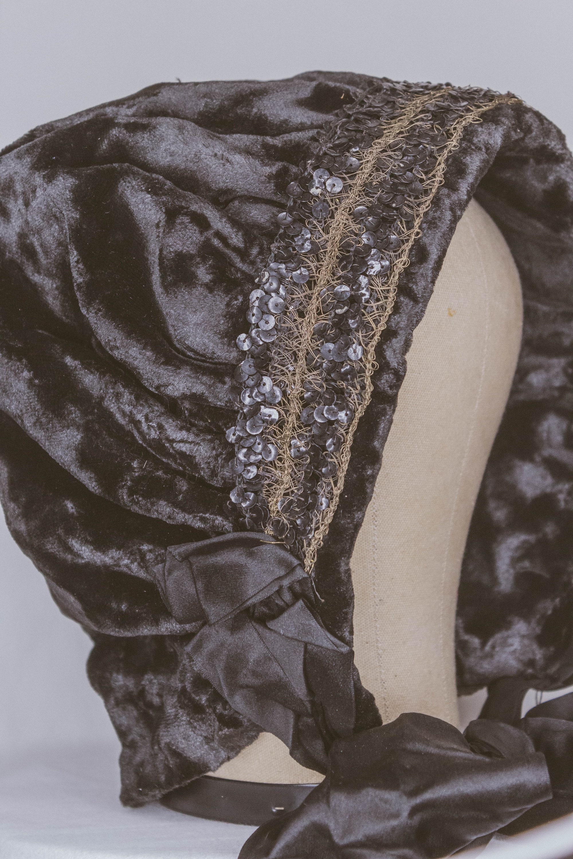 1880s/90s Black Velvet Bonnet With Sequin Trim and Duo-tone - Etsy