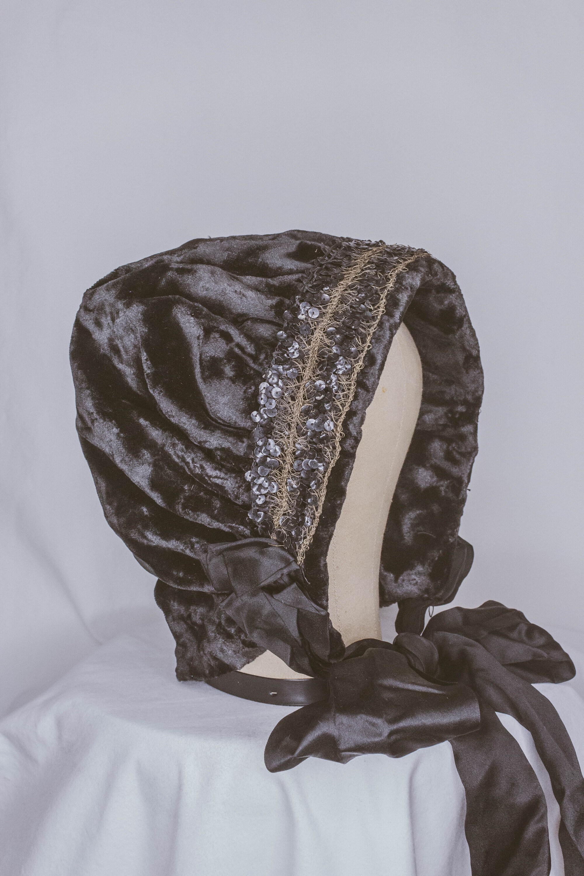 1880s/90s Black Velvet Bonnet With Sequin Trim and Duo-tone - Etsy