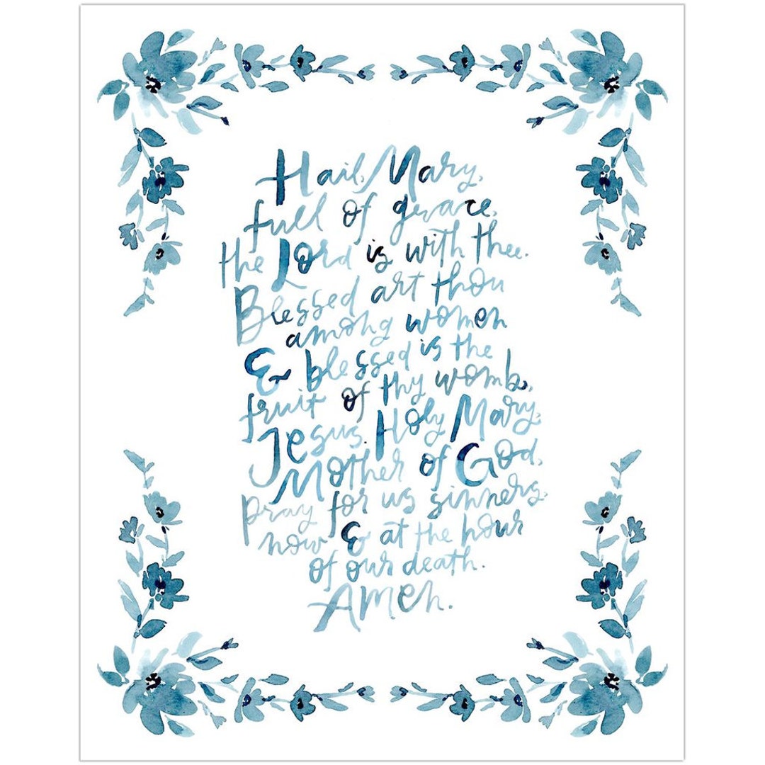 Hail Mary Watercolor Art Print, Catholic Home Decor, Christmas Gift for ...