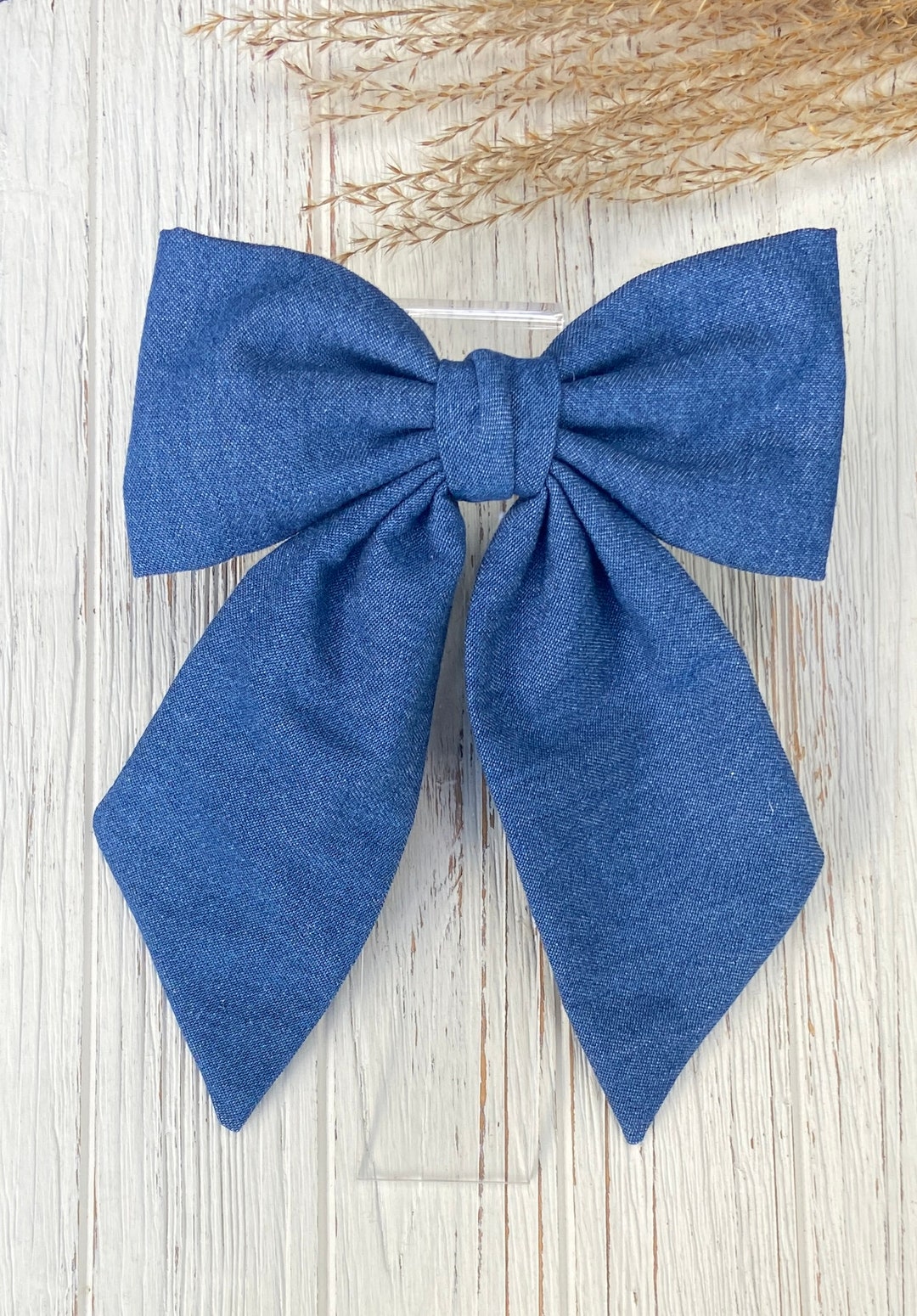 Handmade Denim Bow Hair Accessory: Durable, Stylish, and Versatile Blue ...