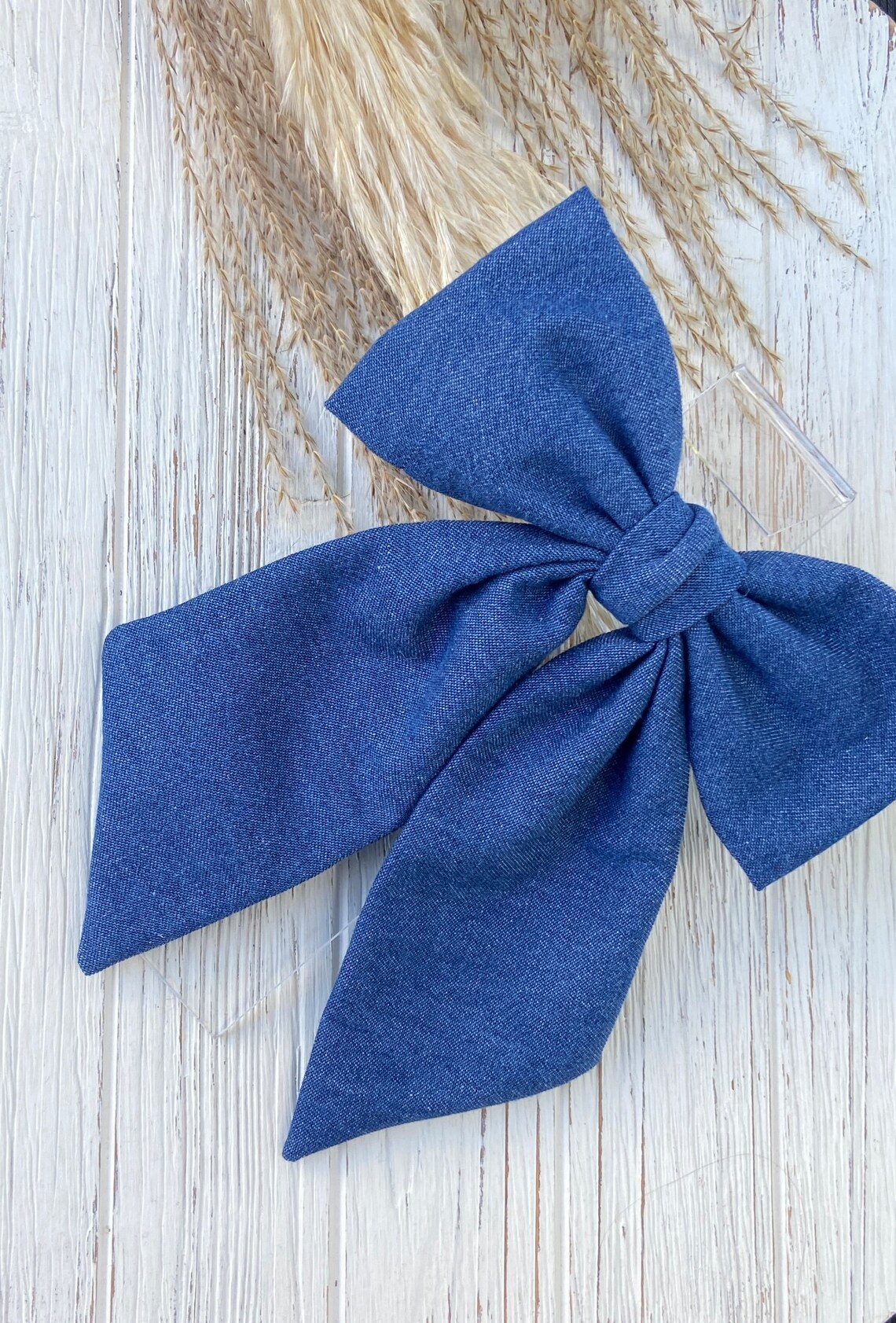 Handmade Denim Bow Hair Accessory: Durable, Stylish, and Versatile Blue ...