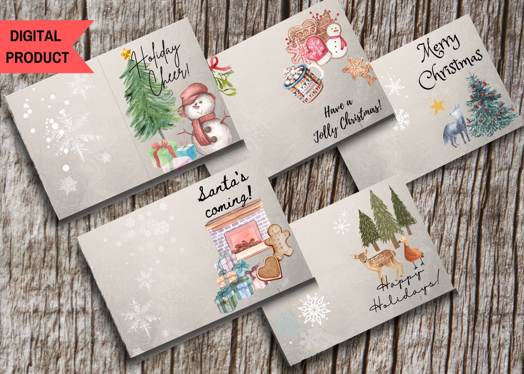 FIVE DIGITAL Christmas Cards - Printable Christmas Cards - Etsy